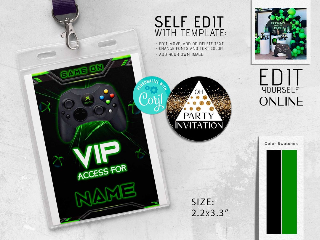 DIY Game Vip Pass X Box Birthday Party Gaming Party Supplies Printable ...