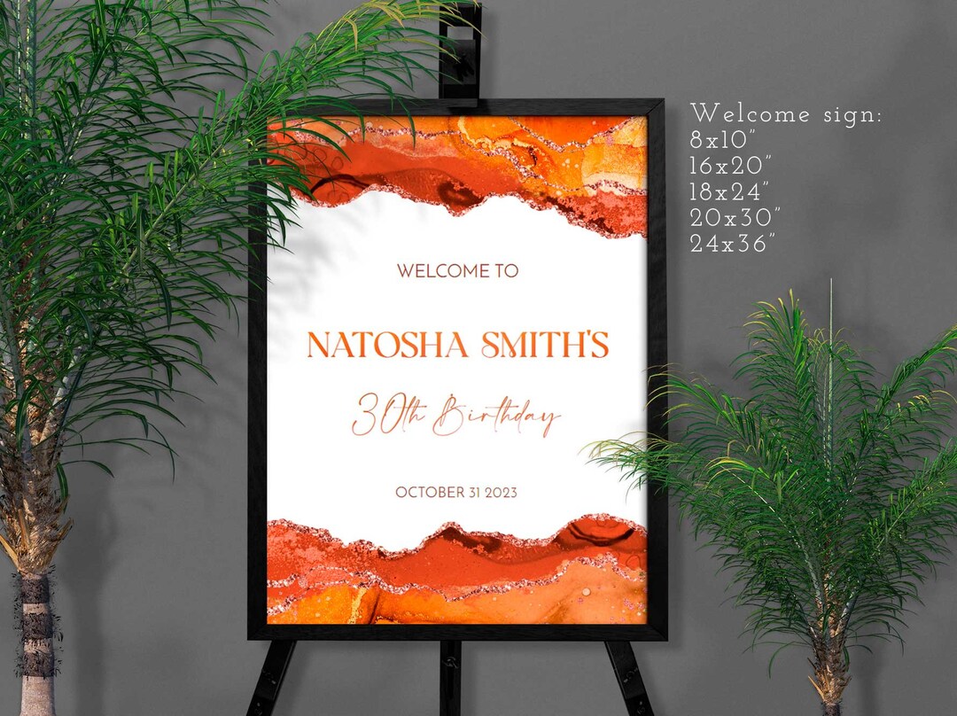 Copper Party Welcome Sign Printable Template Brown Gold Birthday ...