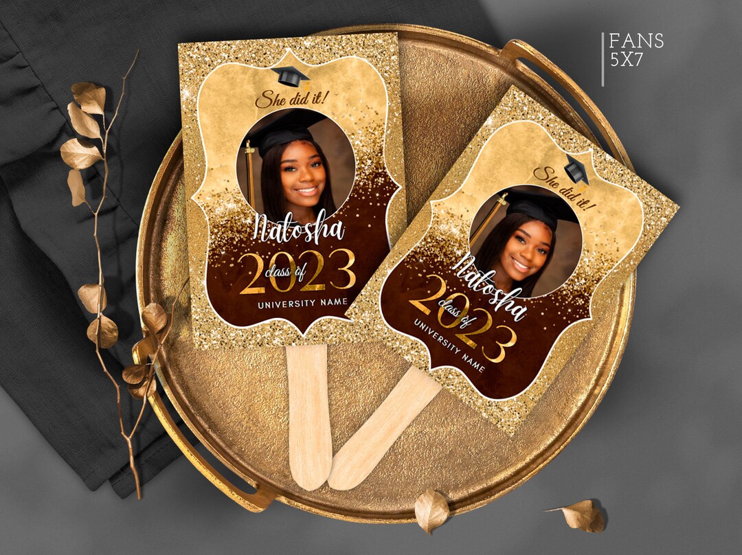 DIY Editable Graduation Brown Cream and Gold Fans Template Party ...