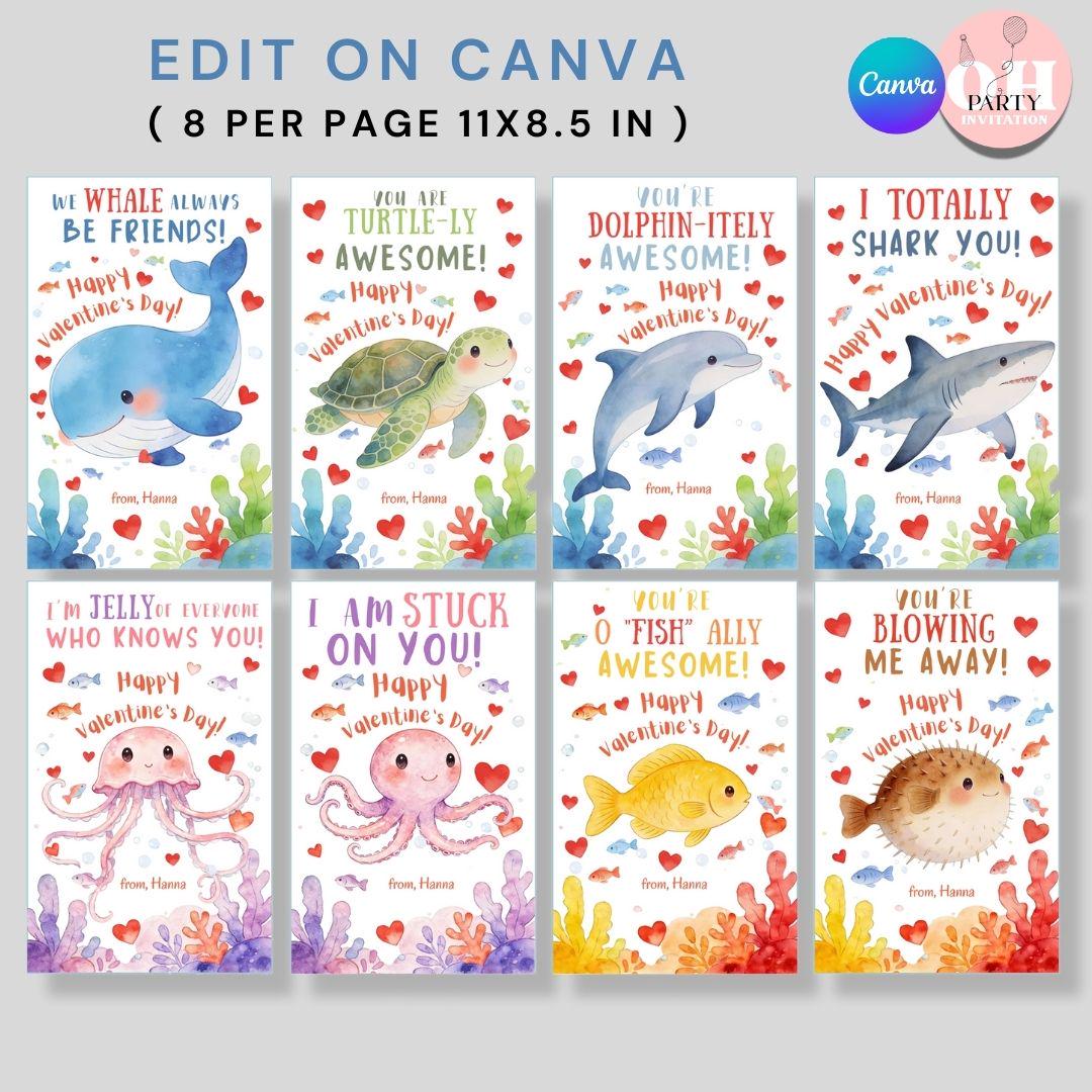 Under the Sea Valentine Card Printable Sea Creatures Classroom ...