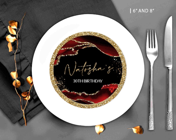 DIY Red Black and Gold Charger Plate Inserts 30th Birthday Party ...