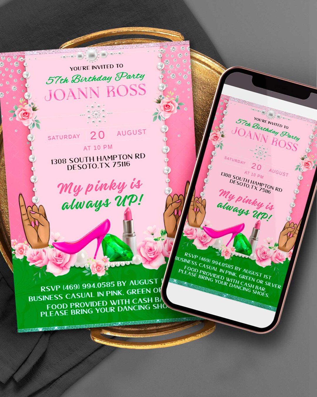 Aka Pink Green Invitation Template Adult 20th 30th 40th 50th Birthday ...