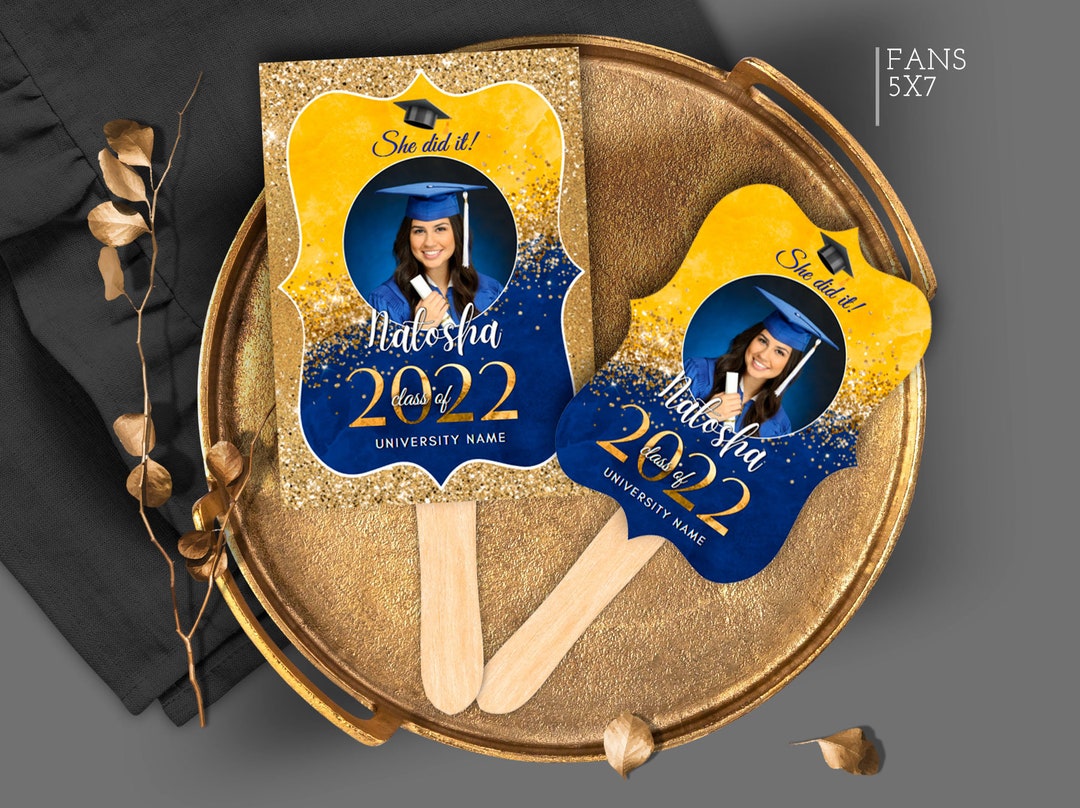 Editable Graduation Yellow Blue Fans Senior 2025 Favors Centerpieces ...