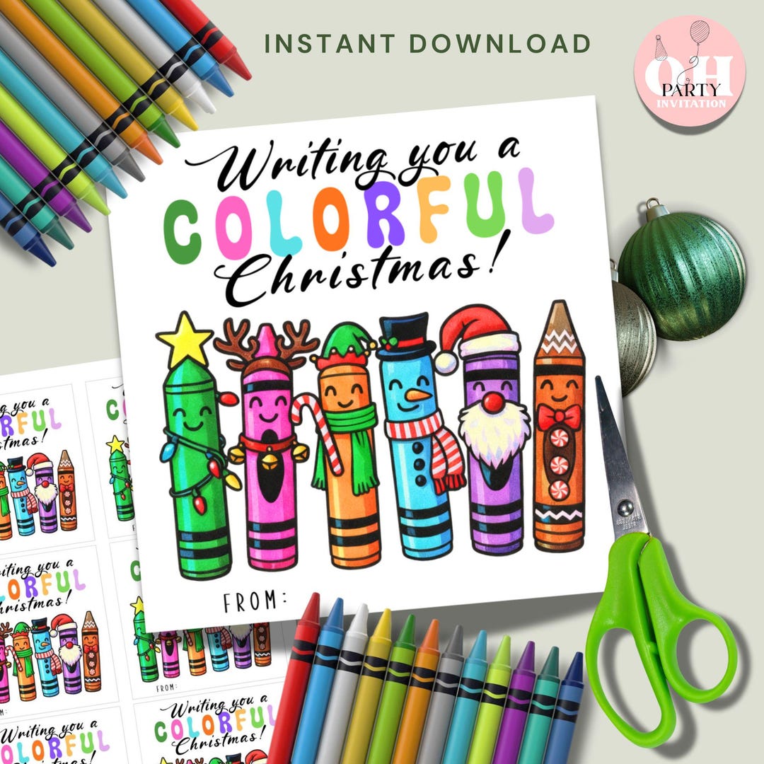 Colorful Christmas Crayon Gift Tags, Art Supplies (PDF Instant Download ...