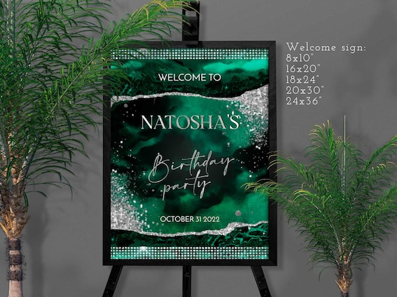 DIY Emerald Green Silver Welcome Sign Birthday Party - Etsy