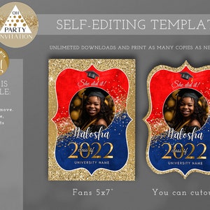 Editable Graduation Red Blue Fans With Gold Glitter Senior 2025 Favors ...