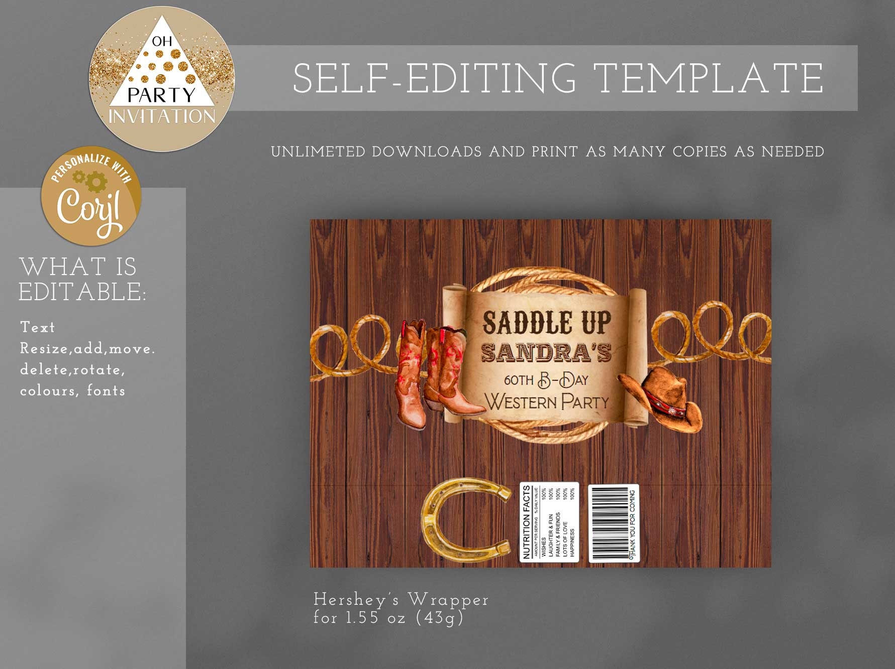 Editable Western Cowboy Candy Bar Birthday Decorations Red - Etsy