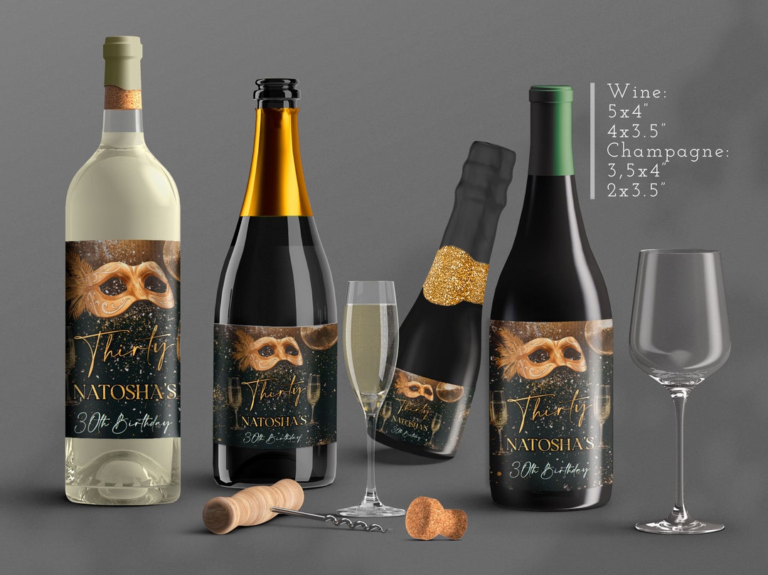 Masquerade Party Wine Labels Black and Gold Birthday Champagne Label ...