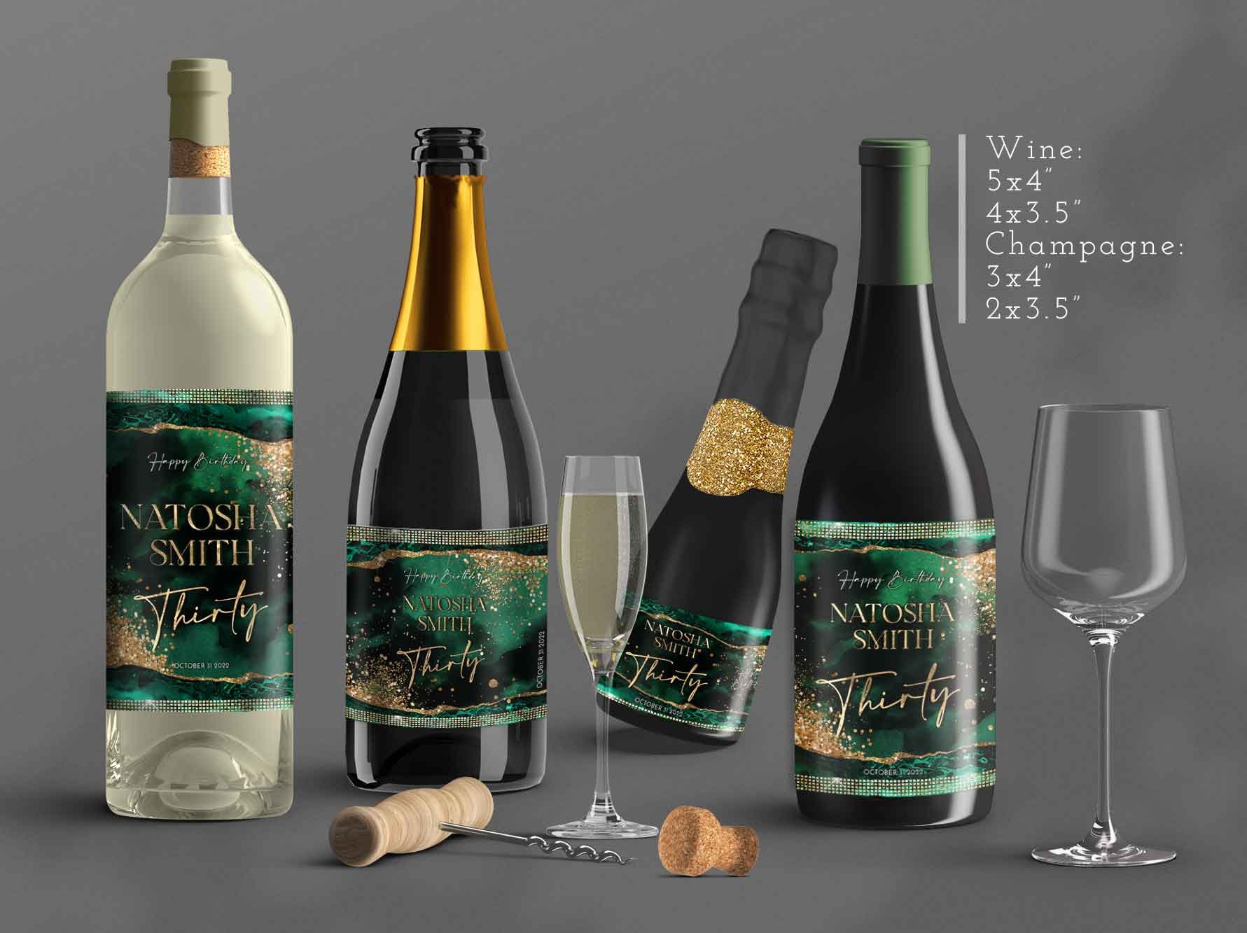 DIY Emerald Green and Gold Wine Labels Birthday Party | Etsy UK