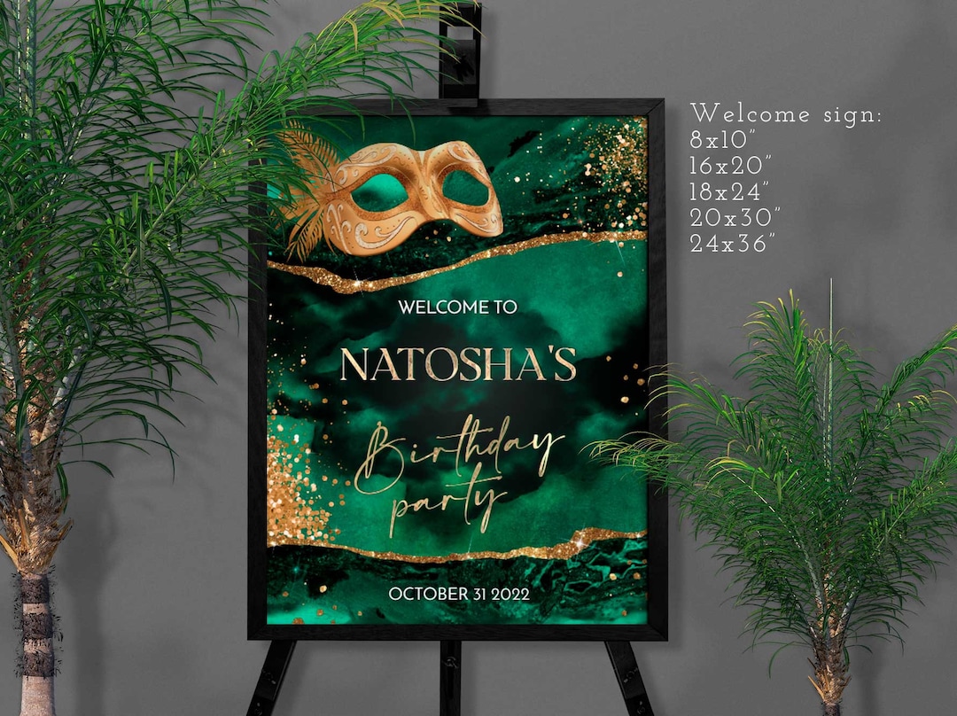 Emerald Green and Gold Masquerade Ball Welcome Sign Decorations ...