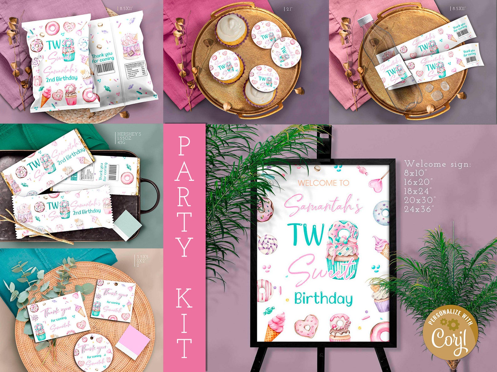 Two Sweet Birthday Decorations 2nd Birthday Party Printable - Etsy