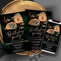 Money Birthday Party Flyer: Cash Theme 30th Invite, Adult Celebration ...