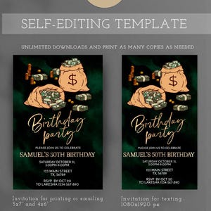 Money Party Invitation, Black and Gold Money Invitation Digital, Money ...