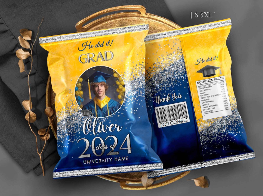 Editable Graduation Chip Bag: Yellow, Blue, Silver - Senior Class of ...
