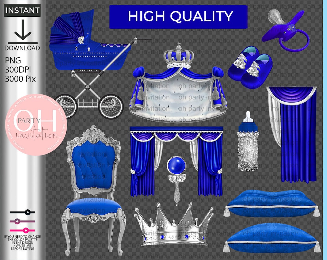 Royal Blue Navy Silver Baby Boy Clipart Prince Stroller Baby Shower ...