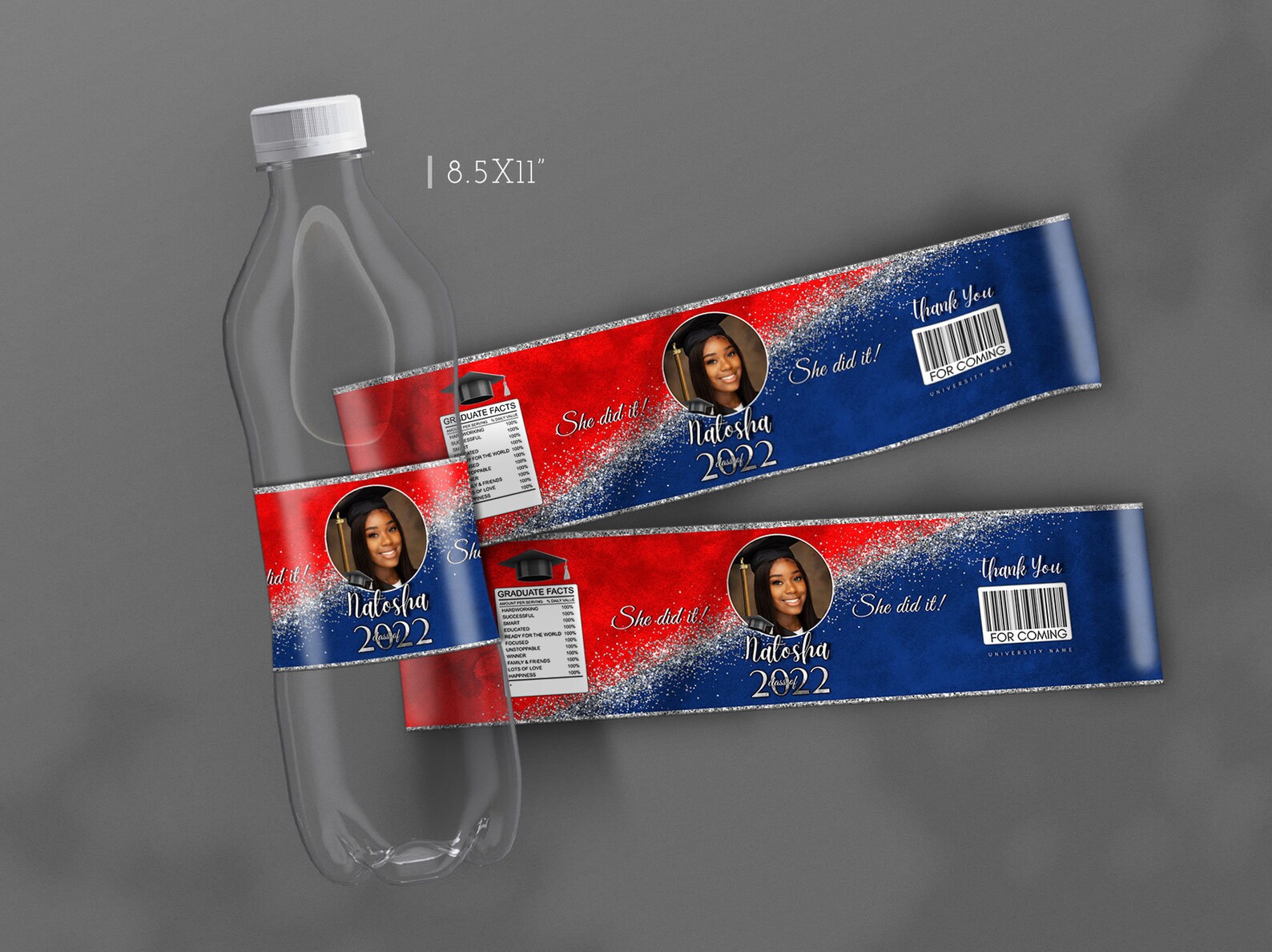 Editable Graduation Red Blue Water Bottle Labels With Silver - Etsy