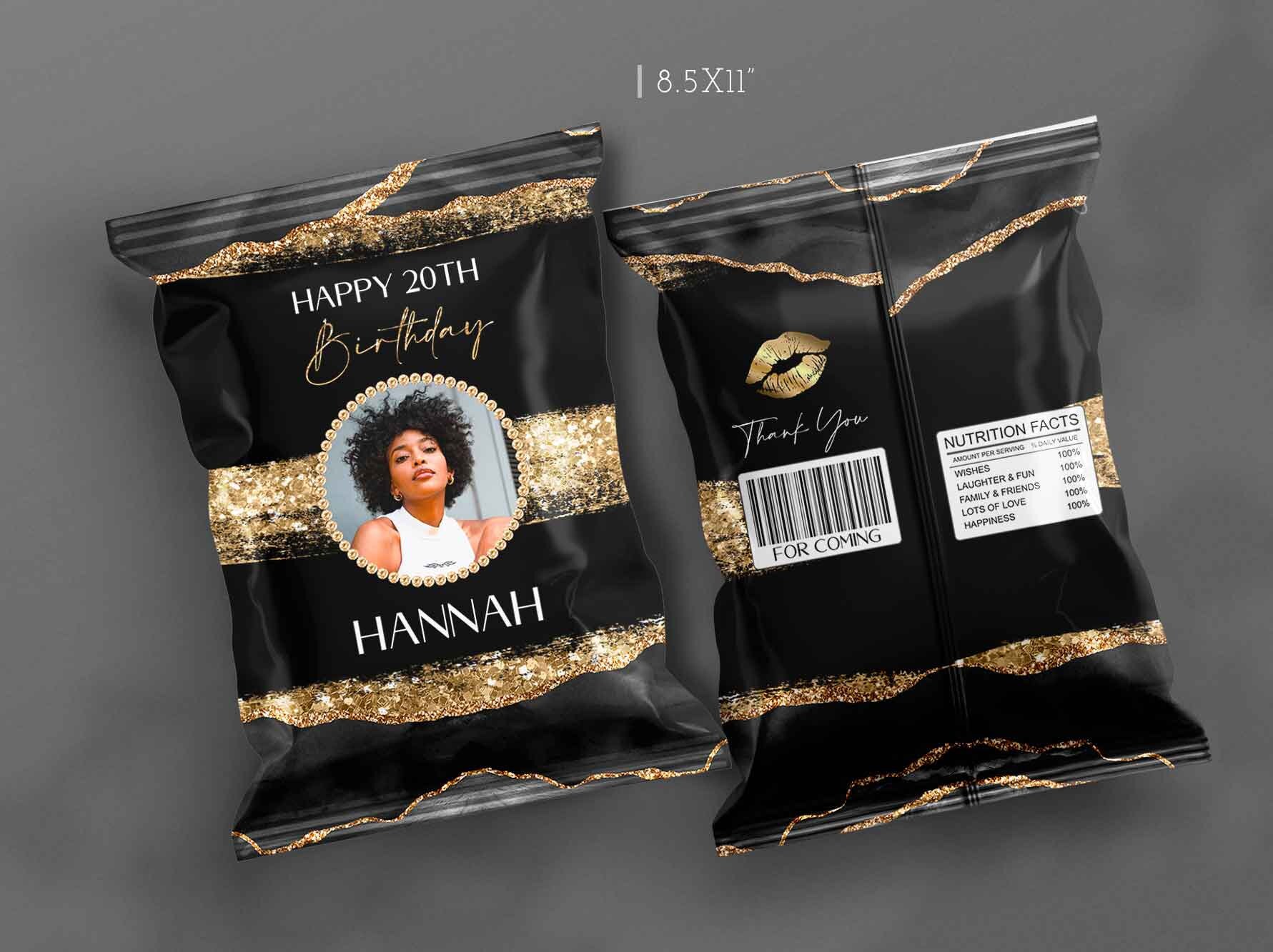 Glam Modern Black Gold Chip Bag Template Birthday Favor Party - Etsy