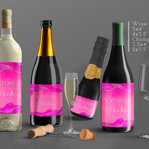 DIY Pink and Silver Birthday Party Wine Labels, Champagne Labels ...