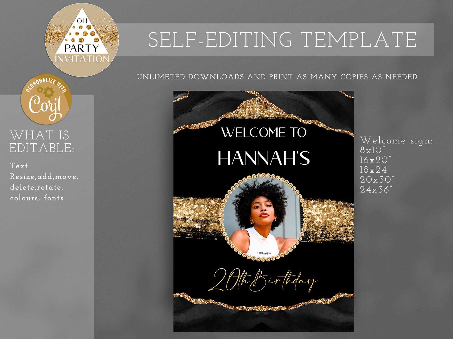 Glam Modern Black Gold Welcome Sign Birthday Decor Favor Party - Etsy