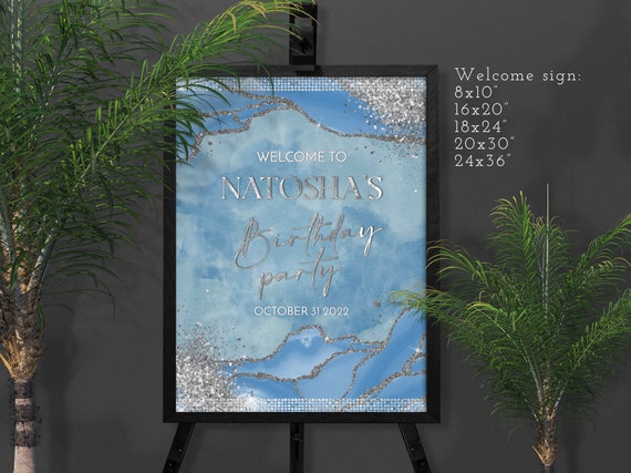 DIY Sky blue and Silver Welcome sign Birthday Party decoration ...