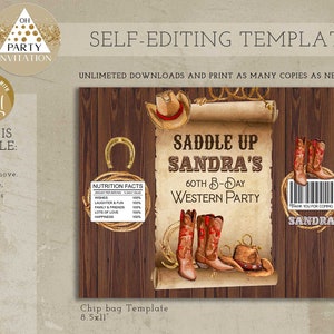 Editable Western Cowboy Chip Bag: Rodeo Birthday Party Favors (DIY ...