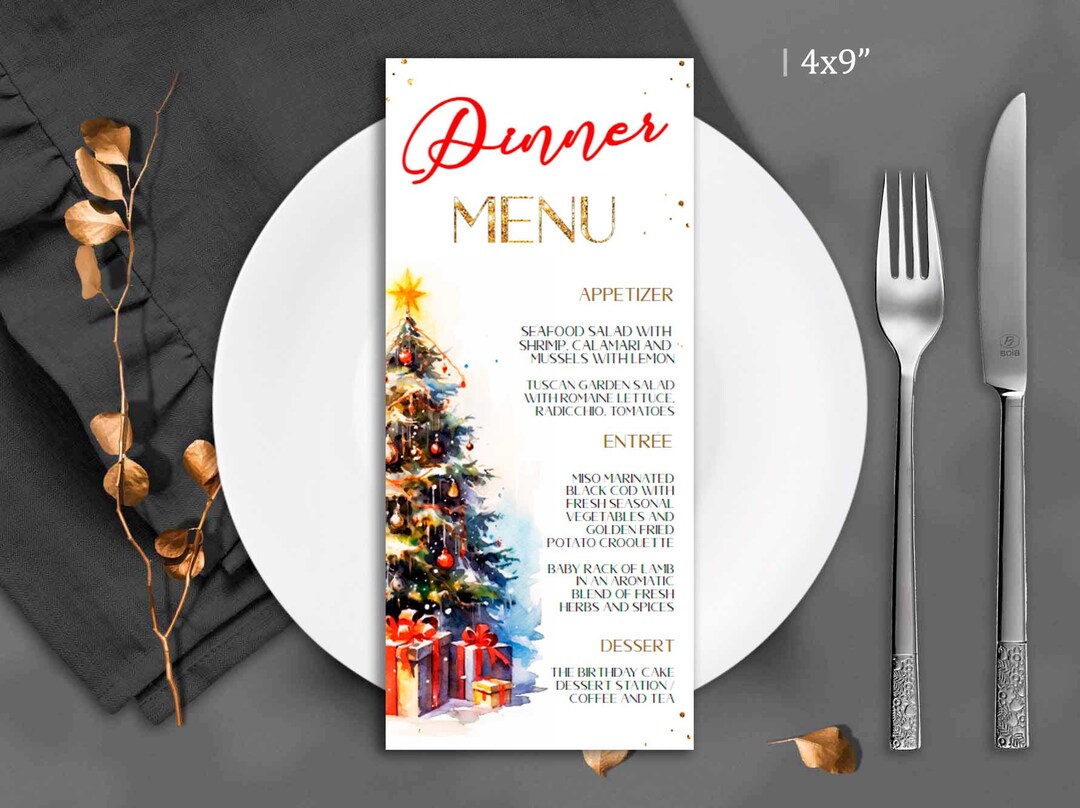 Editable Christmas Dinner Menu Template: Red Gold Tree (digital ...