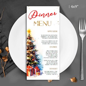 Editable Christmas Dinner Menu Template: Red Gold Tree (digital ...