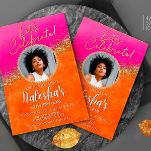Orange Pink Gold Birthday Invitation: Printable Party Template (digital ...