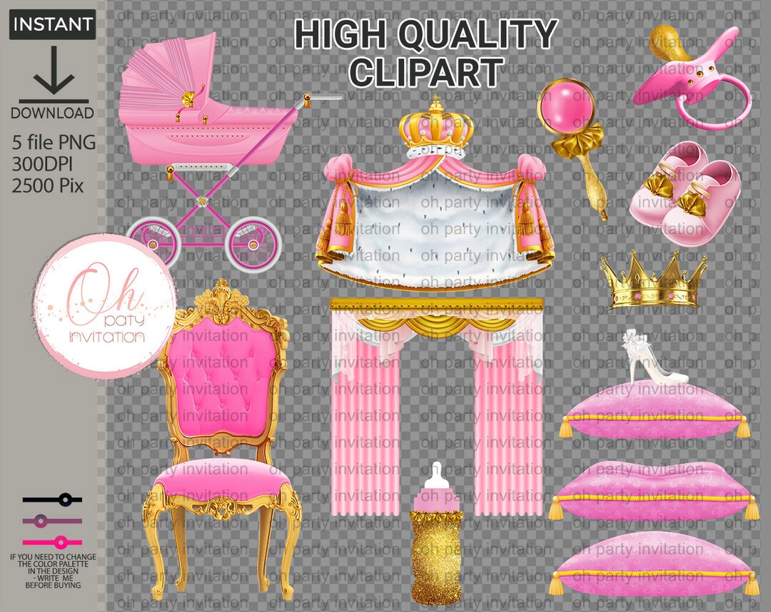 Pink Gold Baby Shower Princess Stroller Bsby Girl Clipart African ...