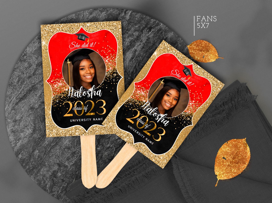 Editable Graduation Black Red Gold Fan Template, Senior 2025 Party ...
