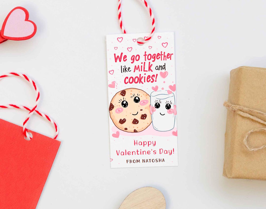 We Go Together Like Milk and Cookies Valentine Tag, Girl Printable ...