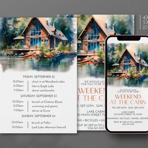 Cabin Invite, Weekend in the Woods Invitation Editable, Camping Party ...