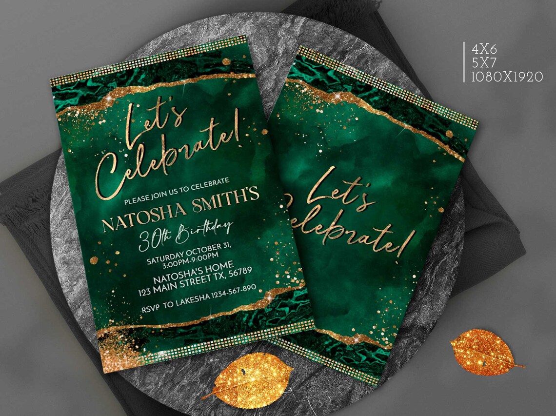 Emerald Green Gold Birthday Invitation: Elegant Party Invite (evite) - Etsy