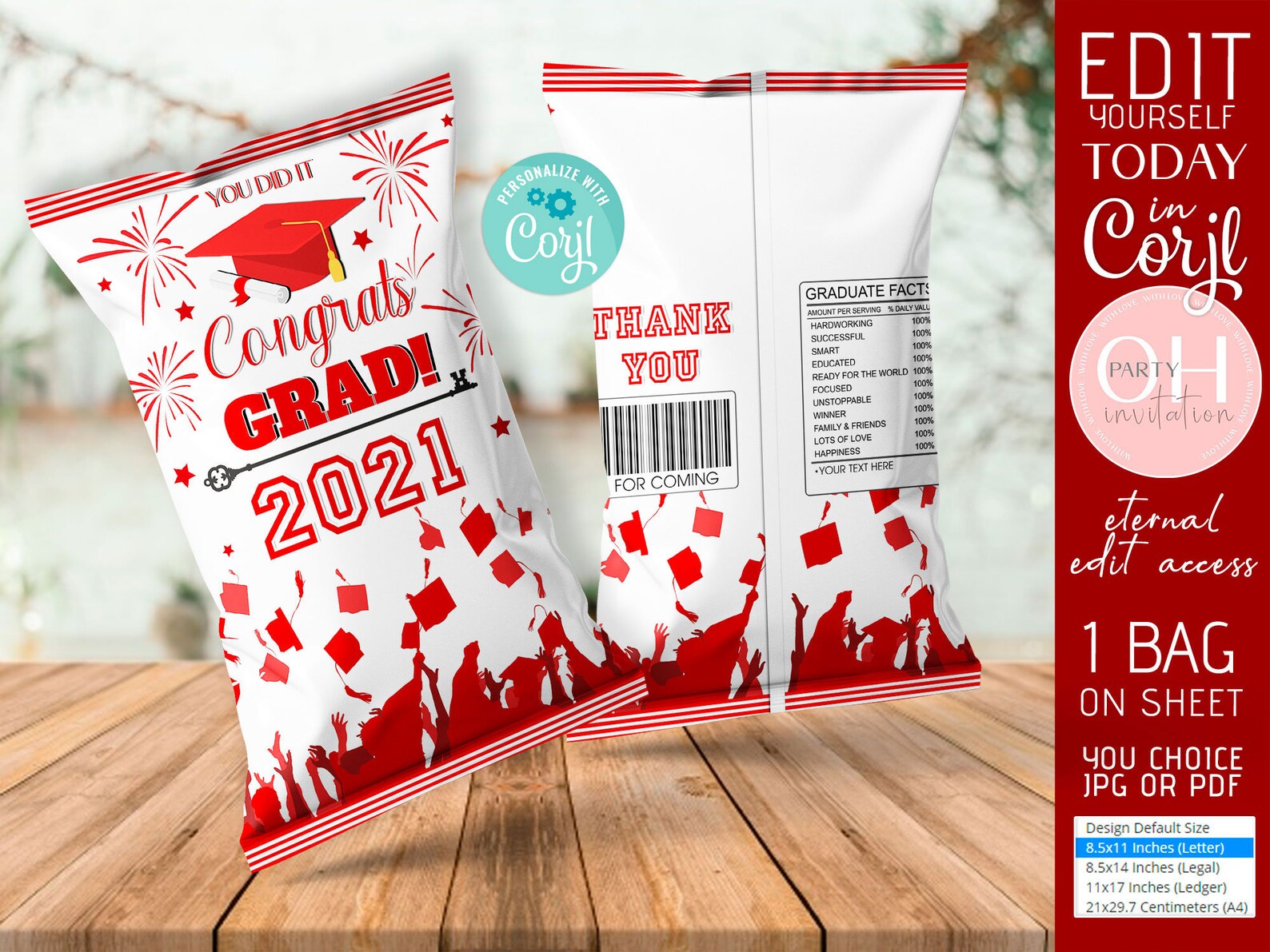 Editable Red White Graduation Chip Bag Class of 2021 - Etsy