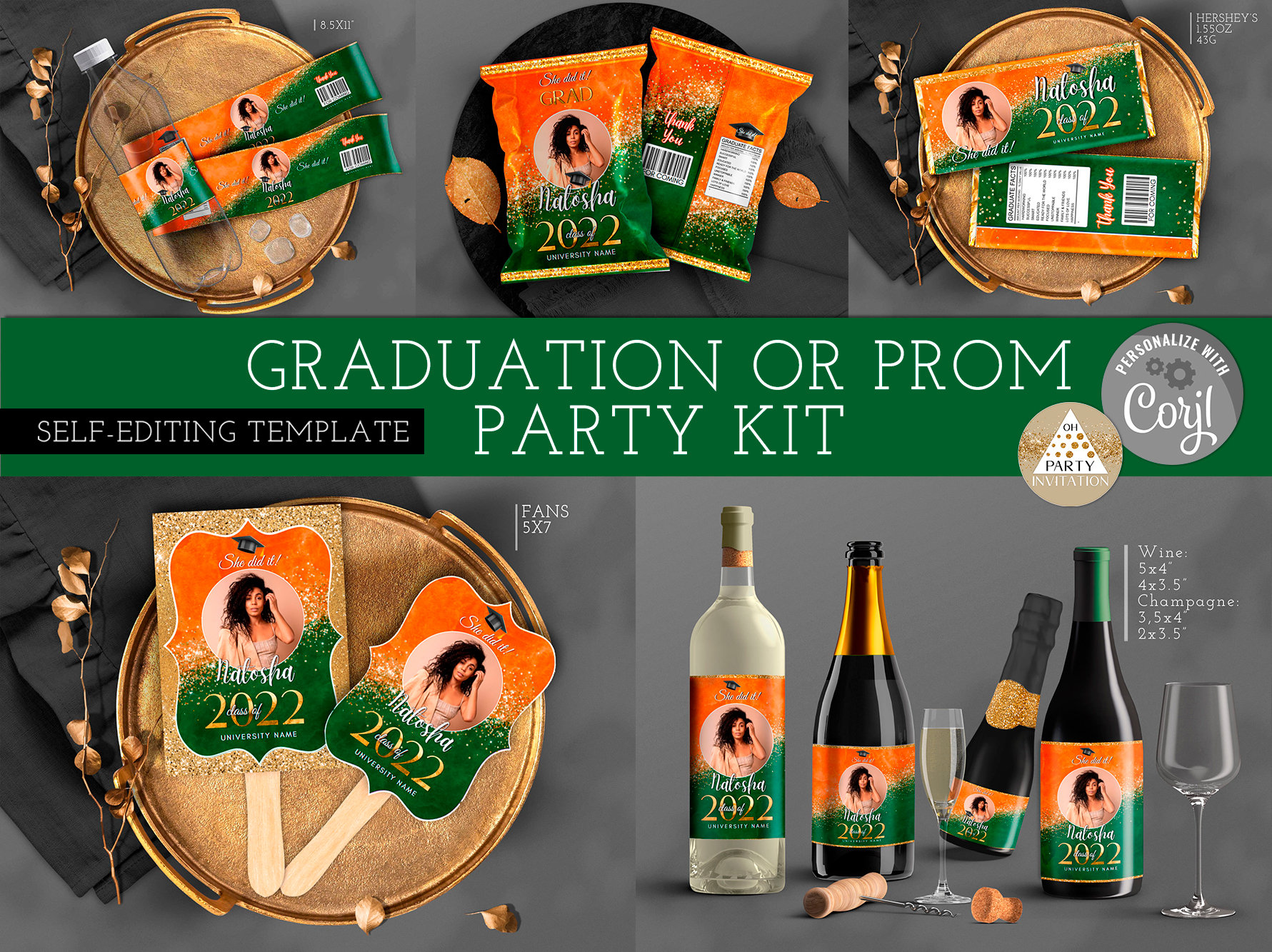 Editable Graduation Orange Green Party Decorations 2022 Senior - Etsy