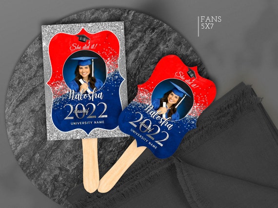 Editable Graduation Red Blue Fans With Silver Glitter Senior - Etsy