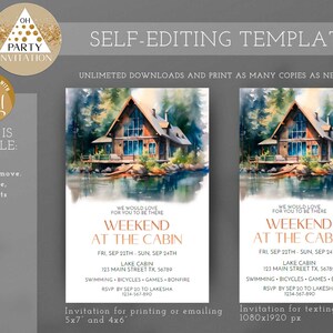 Cabin Weekend Invitation: Lake House, Camping Party (editable Download ...