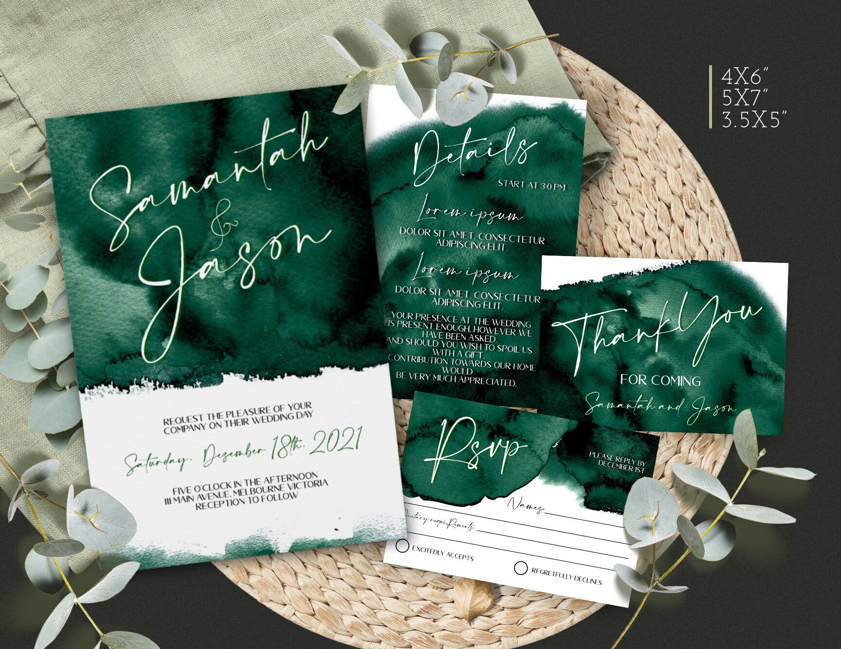Emerald Green Wedding Invitation Printable Digital Invite | Etsy