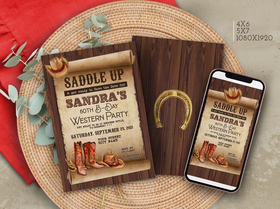 Editable Saddle up Rodeo Cowboy Invitation 40th 50th 60th Country ...