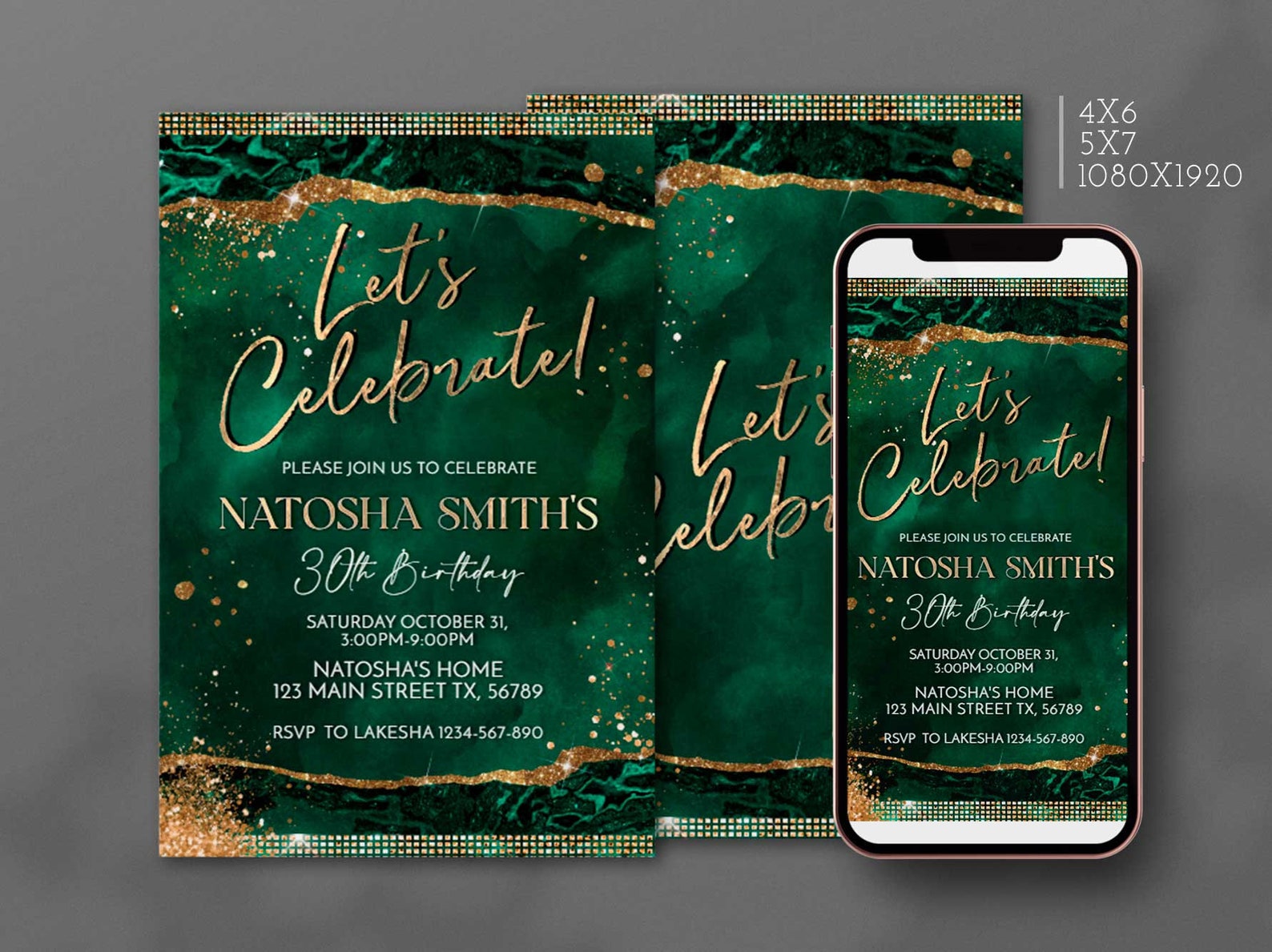 Emerald Green Gold Birthday Invitation: Elegant Party Invite (evite) - Etsy