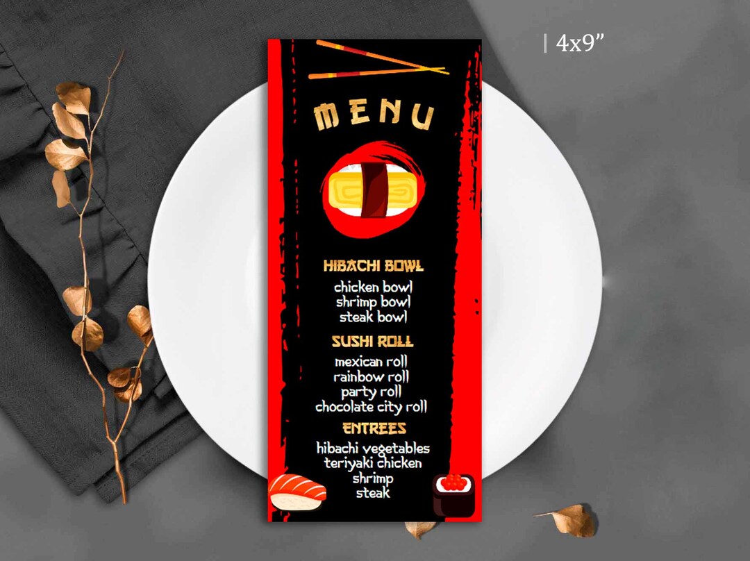 Hibachi Menu Template Birthday Japanese Dinner Menu Card, Hibachi Sushi ...