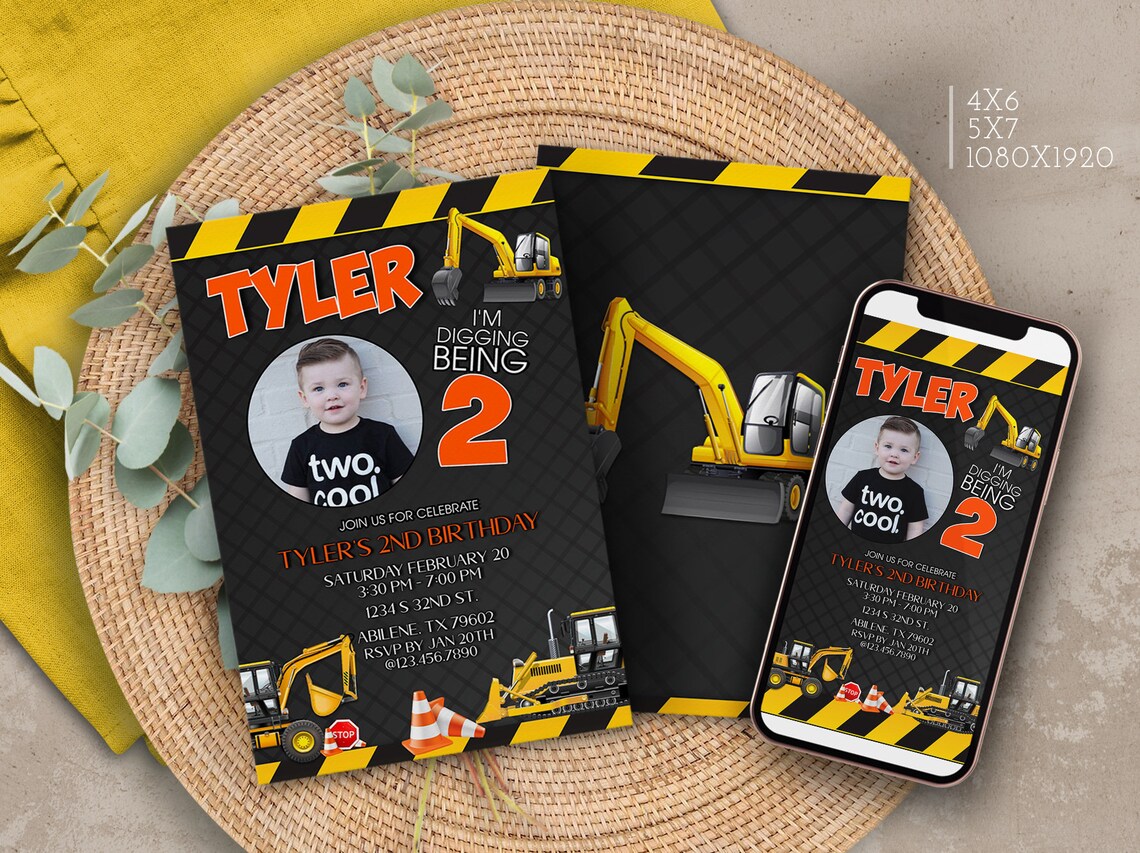 Editable Construction Invite Construction Birthday Invitation - Etsy