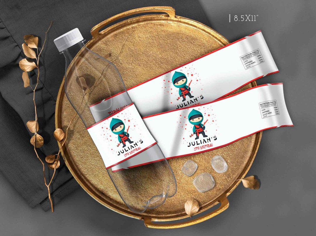 Editable Ninja Birthday Water Bottle Label Ninja Party Martial Arts ...