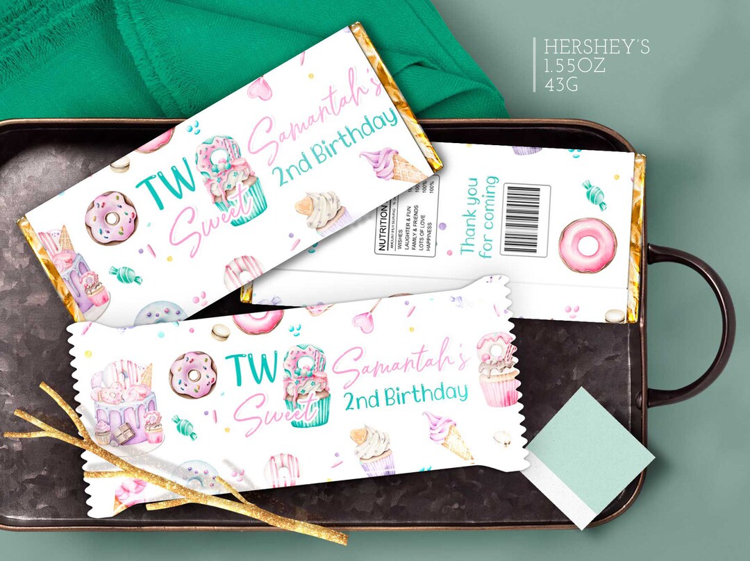 Editable Two Sweet Candy Bar Wrapper Pink Yellow Purple Ice Cream Donut ...