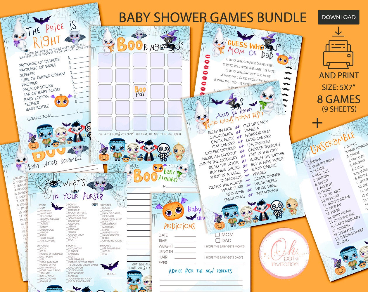 Halloween Baby Shower Games Blue Baby Shower Boy Game Bundle - Etsy
