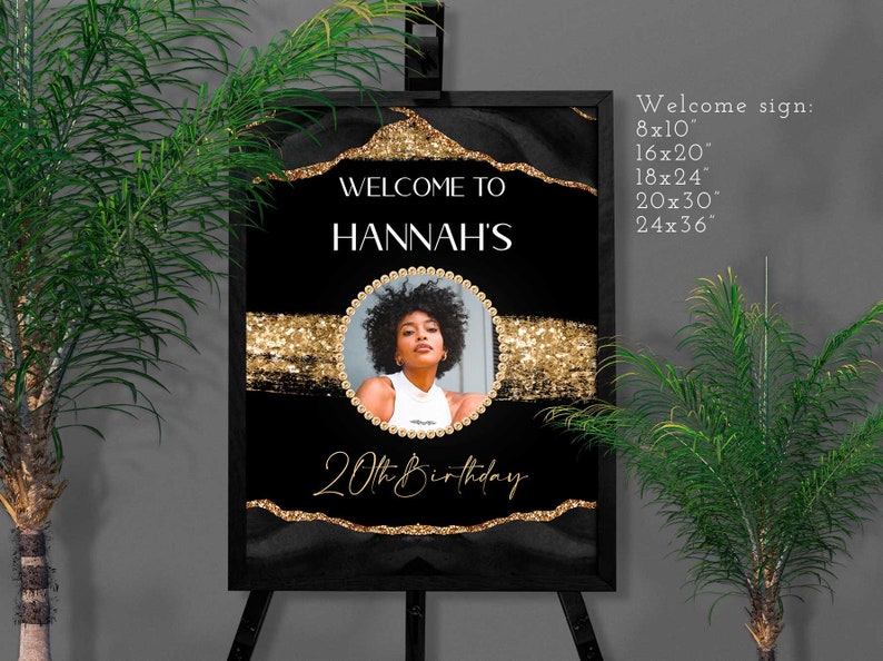 Glam Modern Black Gold Welcome Sign Birthday Decor Favor Party - Etsy