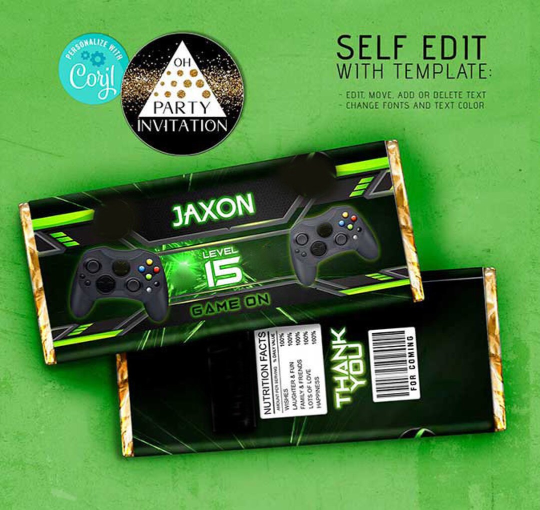 DIY Game Birthday Party Chocolate Wrapper Gamer Chocolate Gift Candy ...