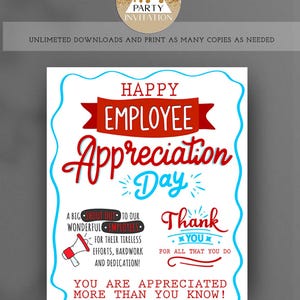Employee Appreciation Day Sign: Thank You Poster (instant Download) - Etsy