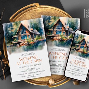 Cabin Invite, Weekend in the Woods Invitation Editable, Camping Party ...