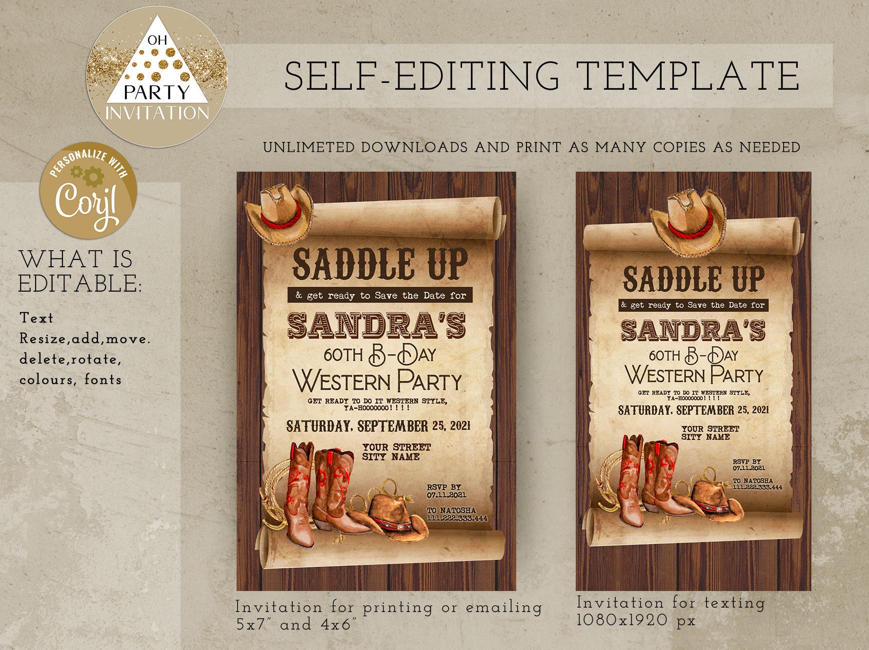 Editable Saddle up Rodeo Cowboy Invitation 40th 50th 60th - Etsy